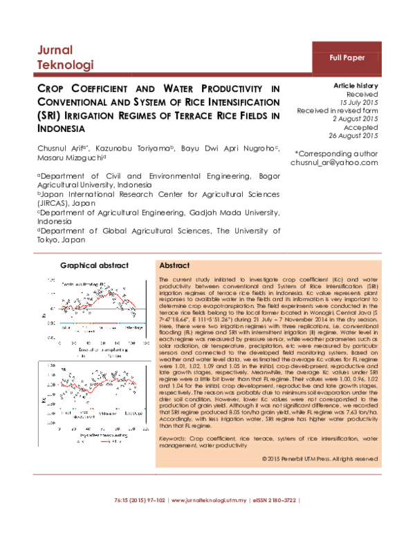(PDF) Crop Coefficient and Water Productivity in Conventional and ...