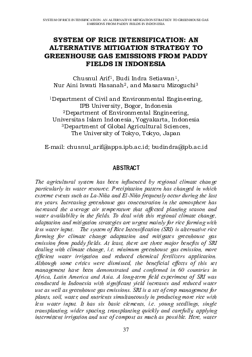 (PDF) System of Rice Intensification : An Alternative Mitigation Strategy to Greenhouse Gas ...