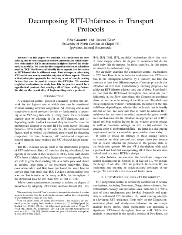 (PDF) Decomposing RTT-unfairness in transport protocols