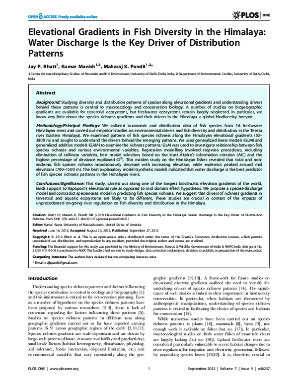 (PDF) Correction: Elevational Gradients in Fish Diversity in the ...