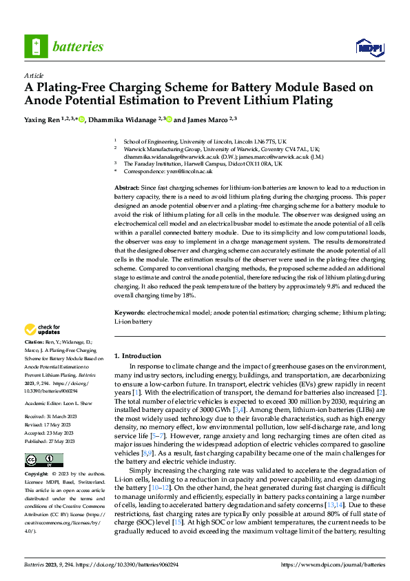 (PDF) A Plating-Free Charging Scheme for Battery Module Based on Anode Potential Estimation to ...