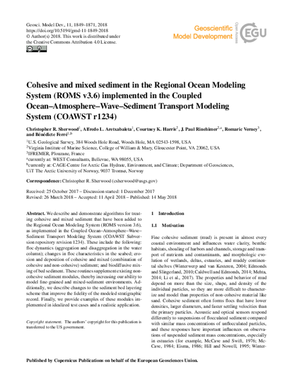(PDF) Cohesive and mixed sediment in the Regional Ocean Modeling System (ROMS v3.6) implemented ...