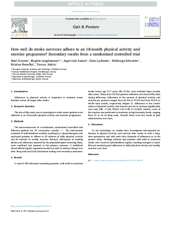 (PDF) How well do stroke survivors adhere to an 18-month physical activity and exercise ...