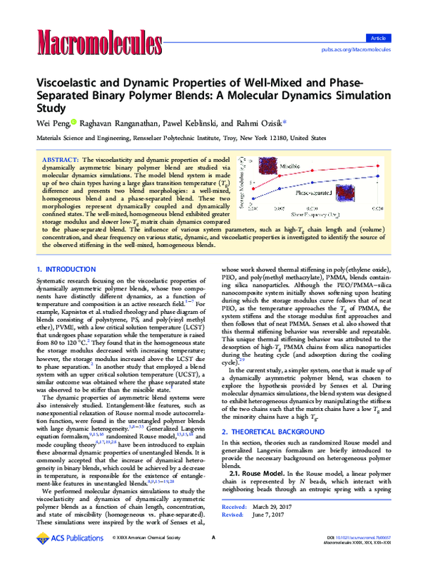 (PDF) Viscoelastic and Dynamic Properties of Well-Mixed and Phase-Separated Binary Polymer ...
