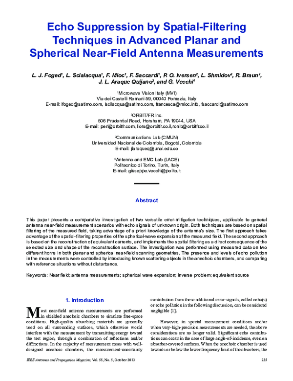 (PDF) Echo Suppression by Spatial-Filtering Techniques in Advanced Planar and Spherical Near ...