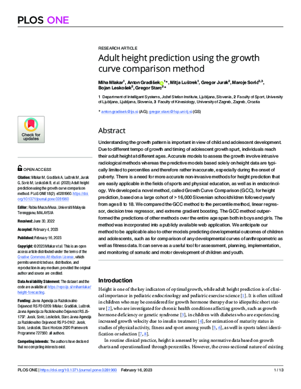 (PDF) Adult height prediction using the growth curve comparison method