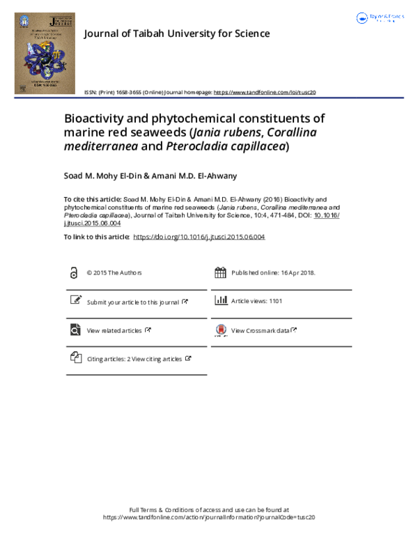 (PDF) Bioactivity and phytochemical constituents of marine red seaweeds ...