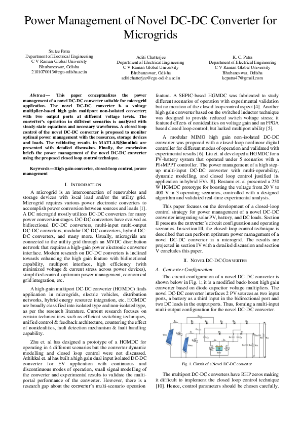 (PDF) Power Management of Novel DC-DC Converter for Microgrids