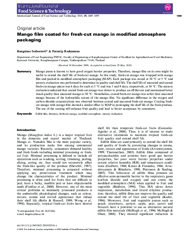 (PDF) Mango film coated for fresh-cut mango in modified atmosphere ...