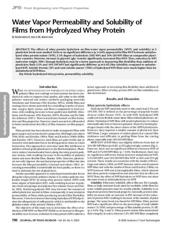 (PDF) Water Vapor Permeability and Solubility of Films from Hydrolyzed ...