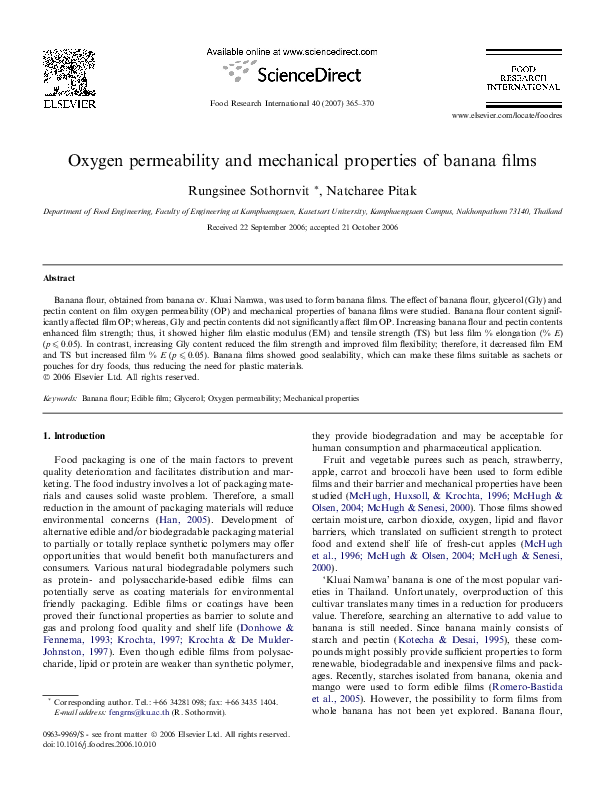 (PDF) Oxygen permeability and mechanical properties of banana films
