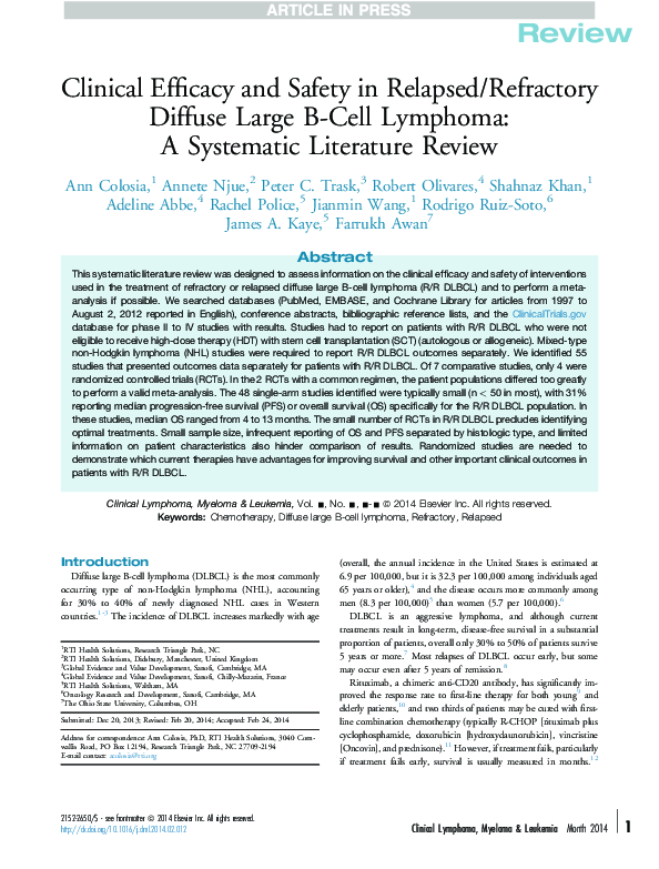 (PDF) Clinical Efficacy and Safety in Relapsed/Refractory Diffuse Large B-Cell Lymphoma: A ...
