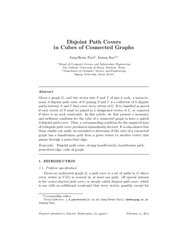 (PDF) Disjoint path covers in cubes of connected graphs
