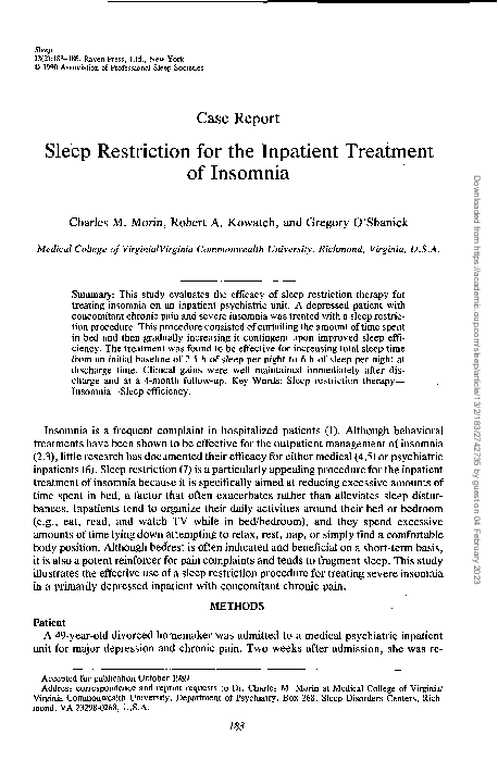 (PDF) Sleep Restriction for the Inpatient Treatment of Insomnia