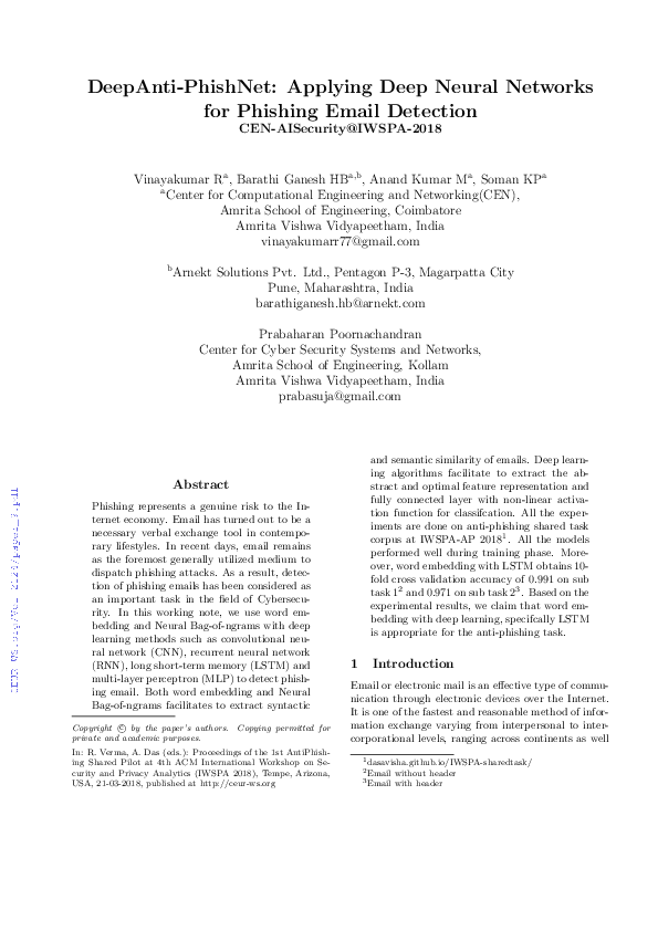 (PDF) DeepAnti-PhishNet: Applying deep neural networks for phishing email detection CEN ...