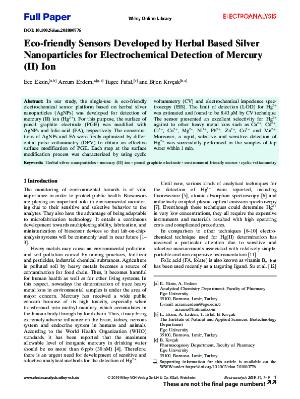 (PDF) Eco‐friendly Sensors Developed by Herbal Based Silver ...