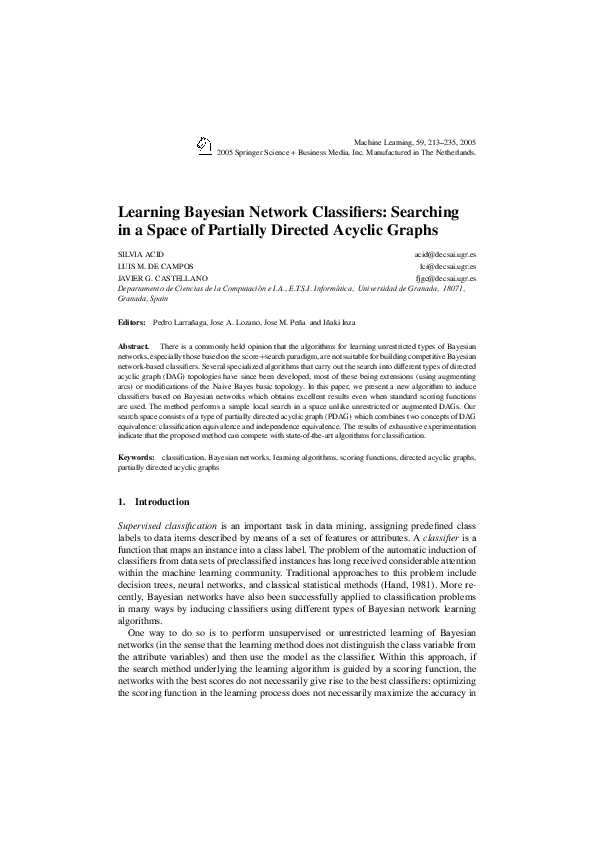 Pdf Learning Bayesian Network Classifiers Searching In A Space Of Partially Directed Acyclic 