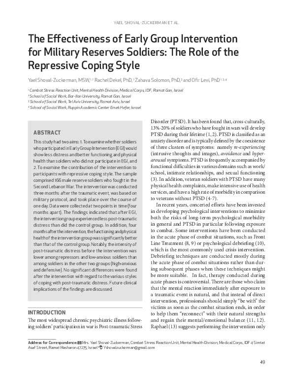 (PDF) The Effectiveness of Early Group Intervention for Military ...