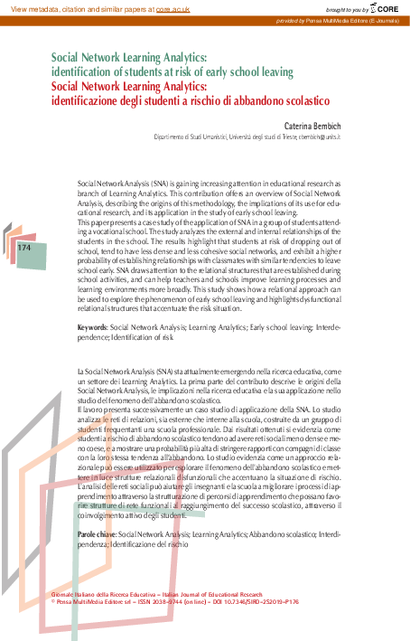 (PDF) Social Network Learning Analytics: identification of students at ...