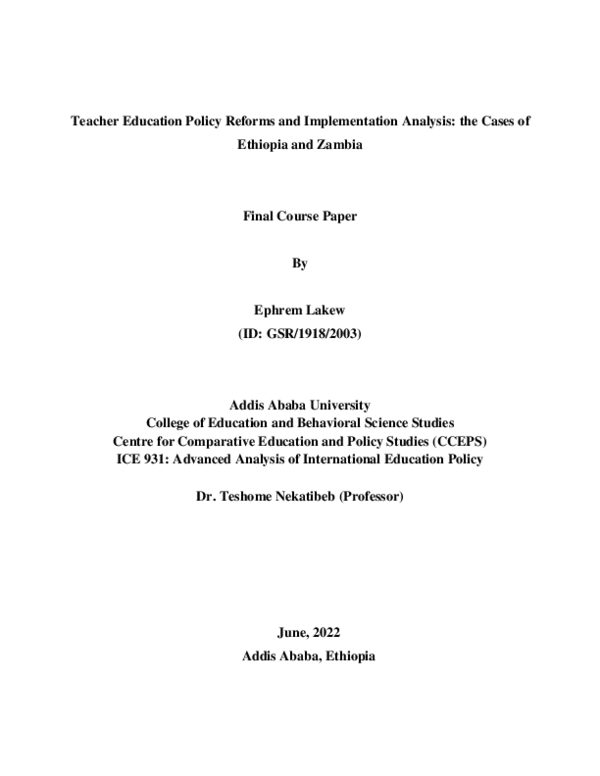 (PDF) Teachers education Policy Reform-Comparative Analysis Ephrem ...