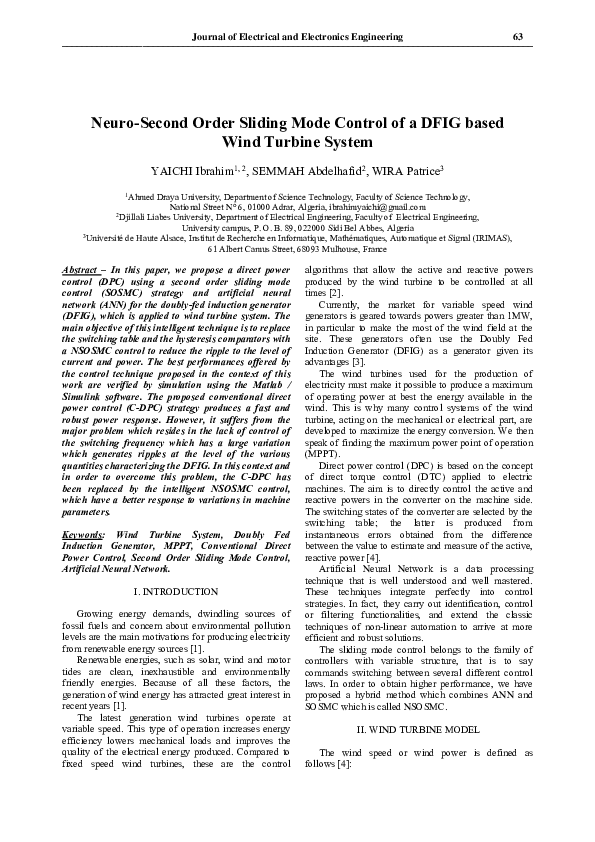 (PDF) Neuro-Second Order Sliding Mode Control of a DFIG based Wind Turbine System