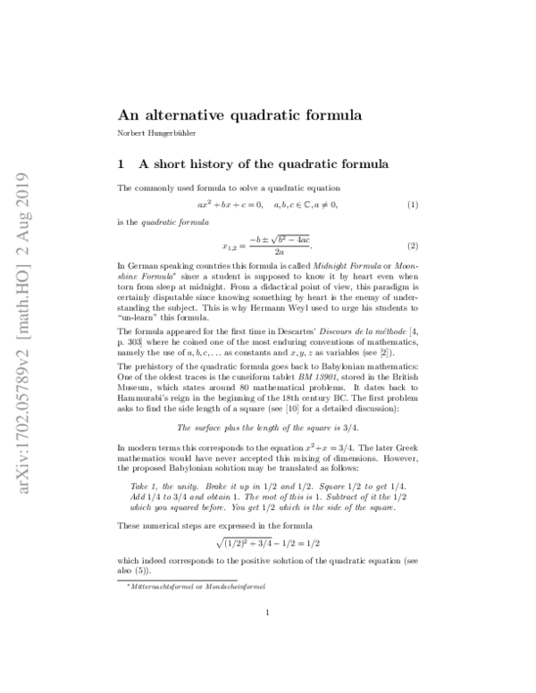 (PDF) An alternative quadratic formula