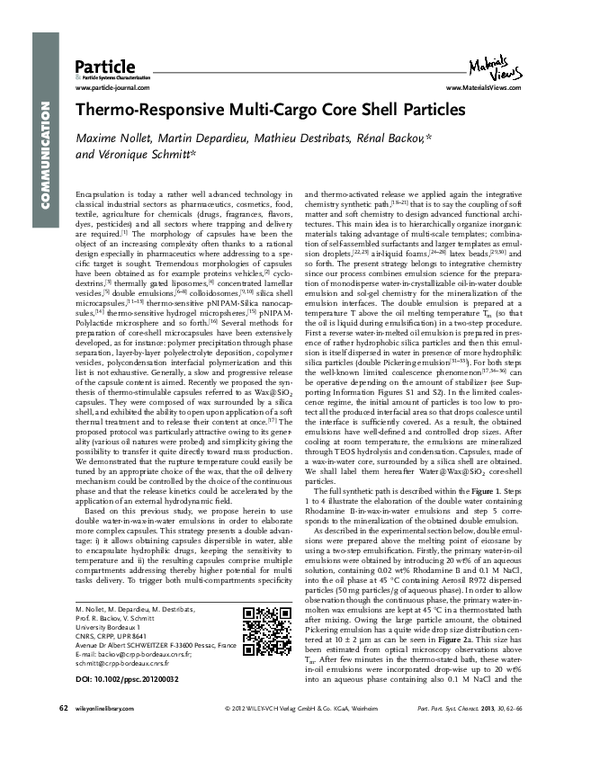 (PDF) Thermo-Responsive Multi-Cargo Core Shell Particles