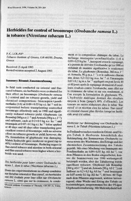 (PDF) Herbicides for control of broomrape (Orobanche ramosa L.) in ...
