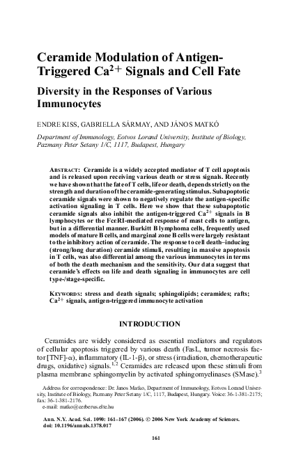 (PDF) Ceramide Modulation of Antigen- Triggered Ca2+ Signals and Cell ...