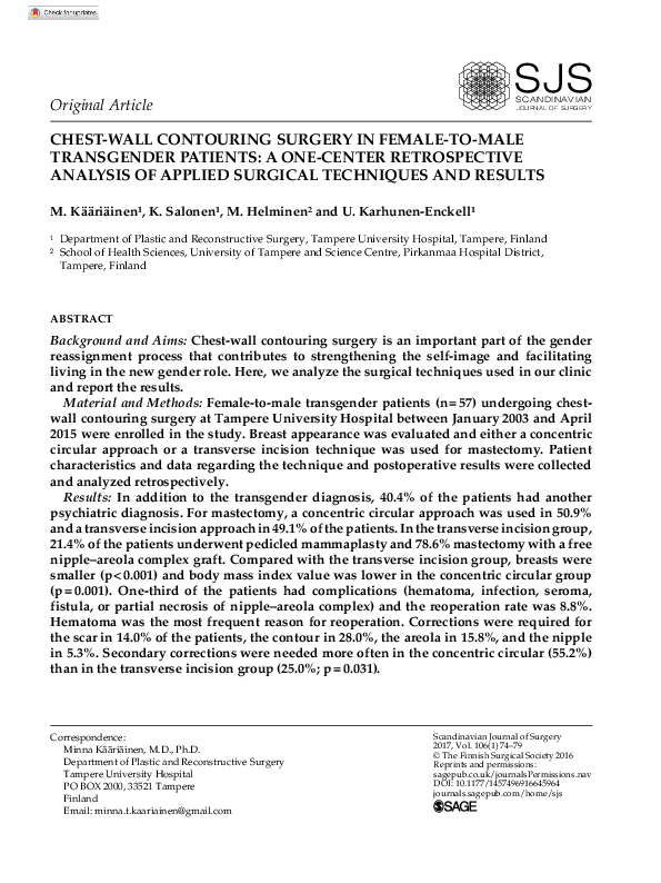 (PDF) Chest-wall contouring surgery in female-to-male transgender ...