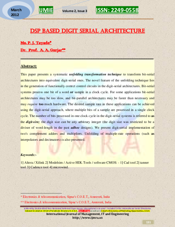(PDF) DSP Based Digit Serial Architecture