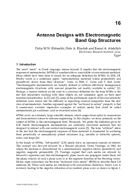 (PDF) Antenna Designs with Electromagnetic Band Gap Structures