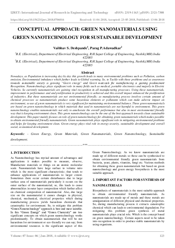 (PDF) Conceptual Approach: Green Nanomaterials Using Green Nanotechnology for Sustainable ...