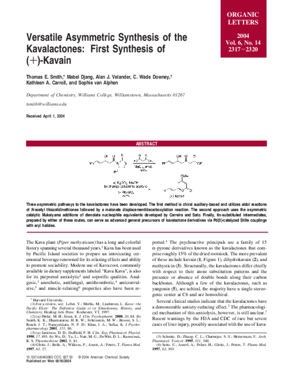 (PDF) Versatile Asymmetric Synthesis of the Kavalactones: First ...