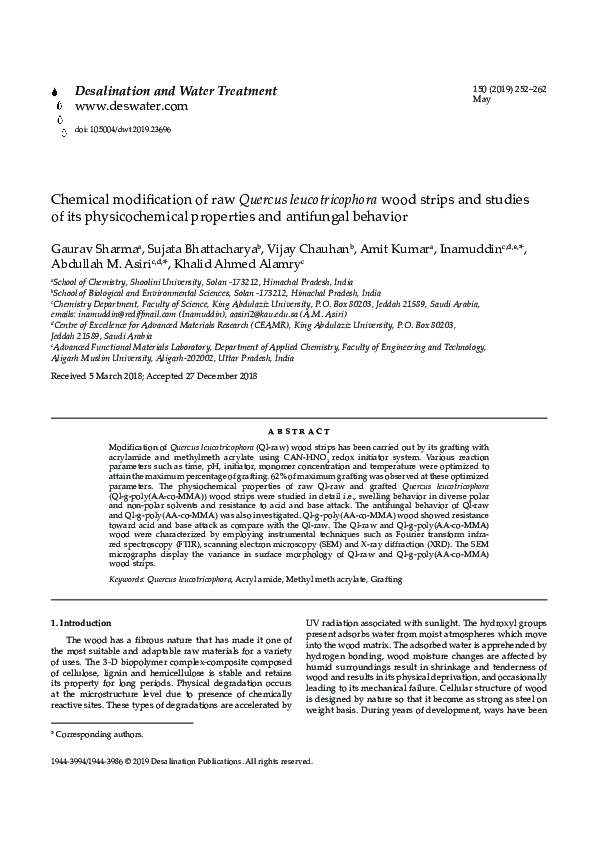 (PDF) Chemical modification of raw Quercus leucotricophora wood strips ...
