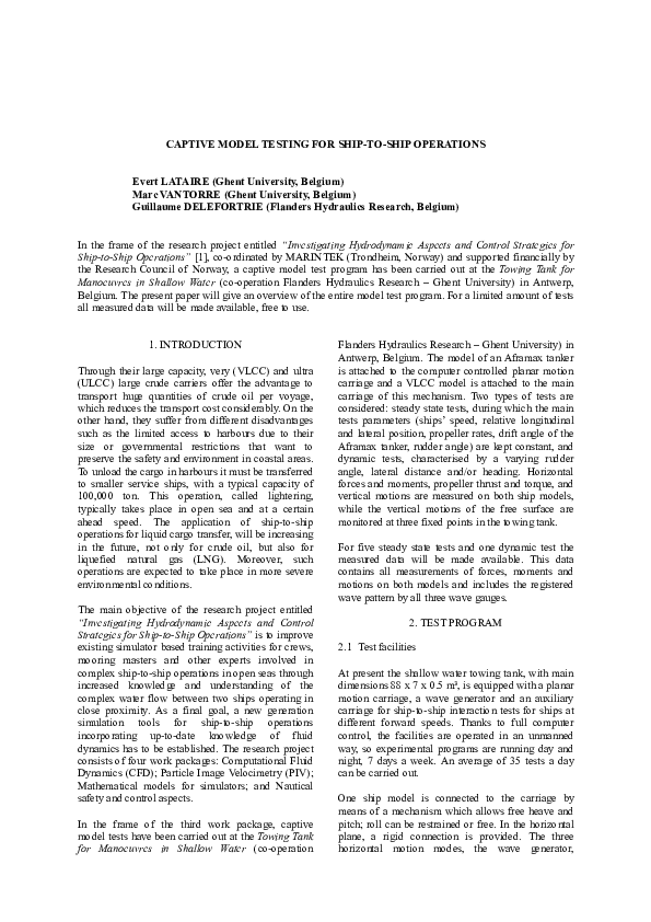 (PDF) Captive model testing for ship to ship operations