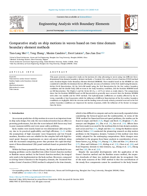 (PDF) Comparative study on ship motions in waves based on two time domain boundary element methods