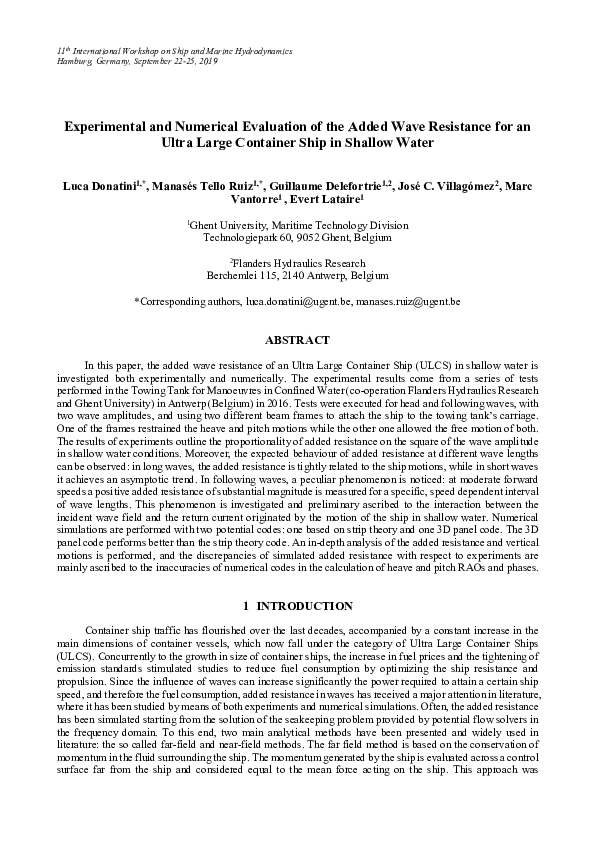 Pdf Experimental And Numerical Evaluation Of The Added Wave Resistance For An Ultra Large
