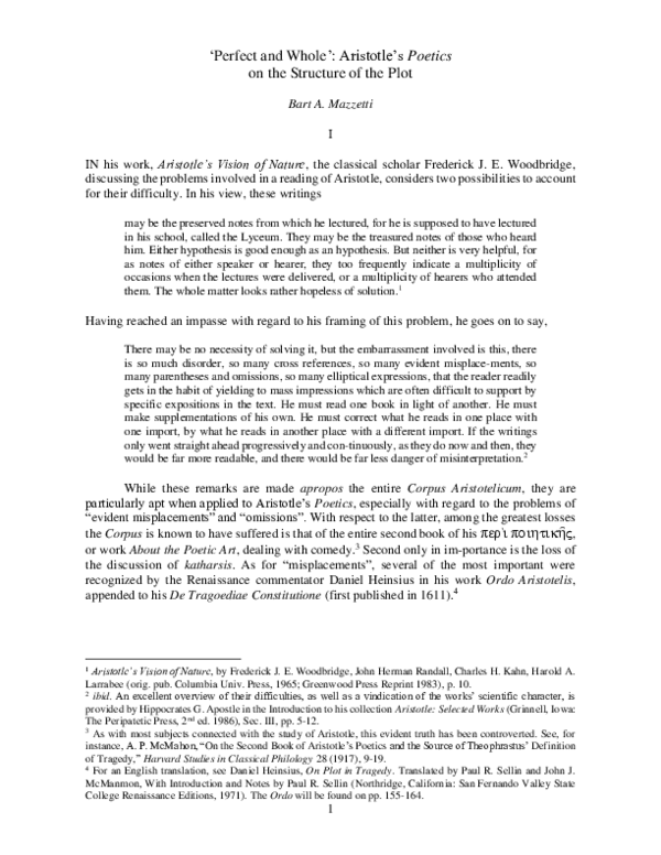 (PDF) "Perfect and Whole": Aristotle's Poetics on the Structure of the Plot