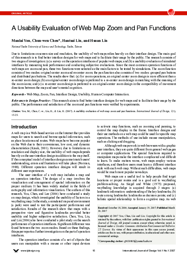 (PDF) A Usability Evaluation of Web Map Zoom and Pan Functions