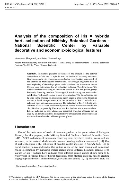 (PDF) Analysis of the composition of Iris × hybrida hort. collection of ...