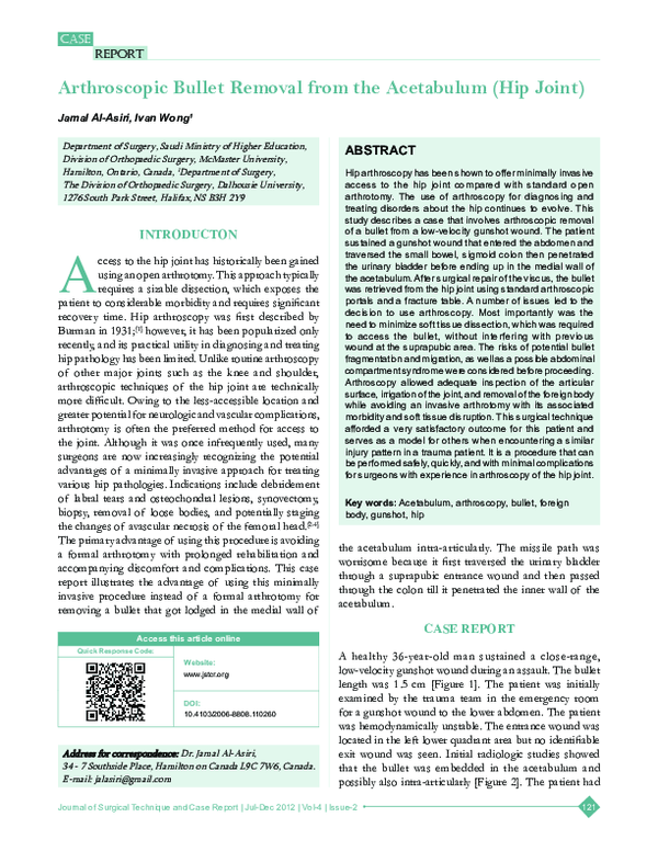 (PDF) Arthroscopic Bullet Removal from the Acetabulum (Hip Joint)