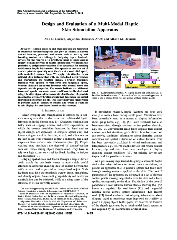 Pdf Design And Evaluation Of A Multi Modal Haptic Skin Stimulation Apparatus