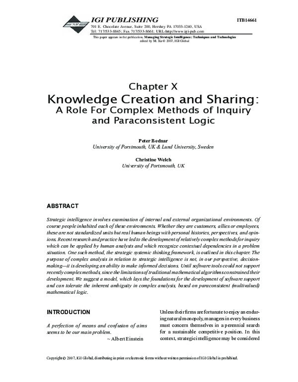(PDF) Knowledge Creation and Sharing | Peter Bednar - Academia.edu