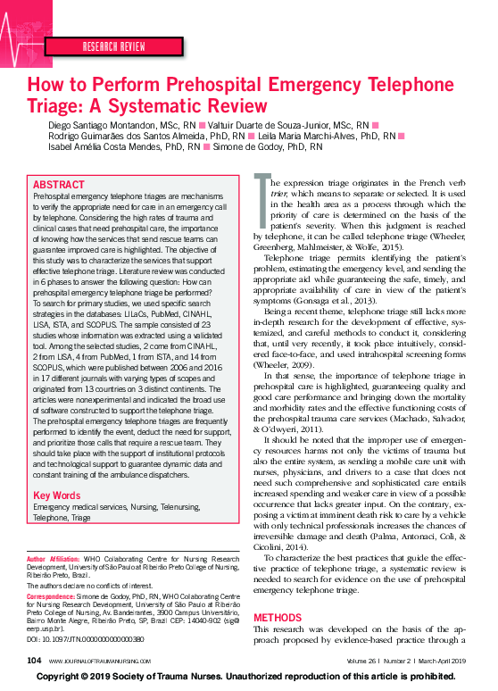 (PDF) How to Perform Prehospital Emergency Telephone Triage: A ...