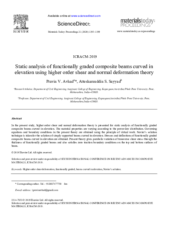 (PDF) Static Analysis of Functionally Graded Composite Beams
