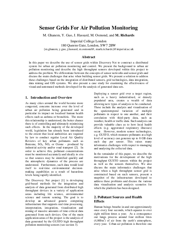 (PDF) Sensor grids for air pollution monitoring