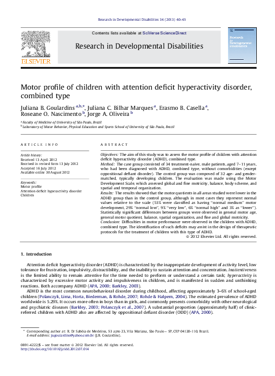 (PDF) Motor profile of children with attention deficit hyperactivity ...