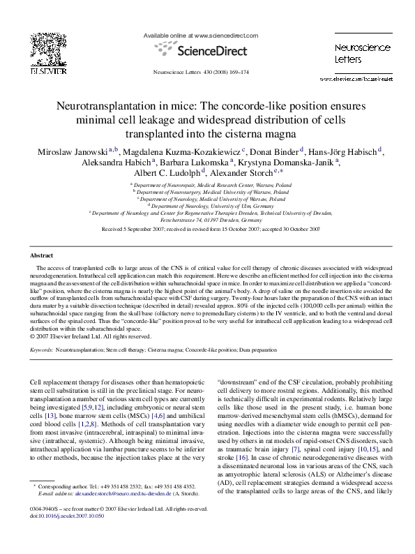(PDF) Neurotransplantation in mice: The concorde-like position ensures ...