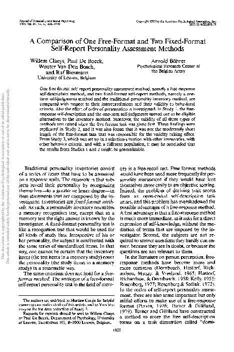 (PDF) A comparison of one free-format and two fixed-format self-report personality assessment ...